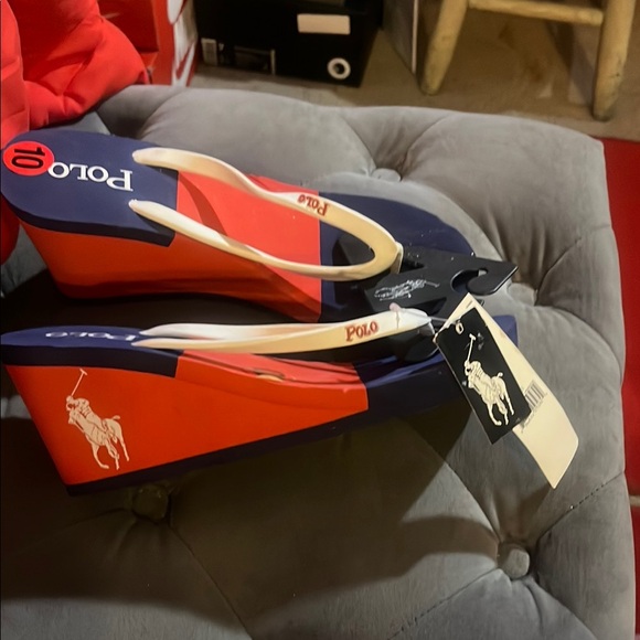 Polo Ralph Lauren | Shoes | Polo Red And Blue Wedge Flip Flops | Poshmark